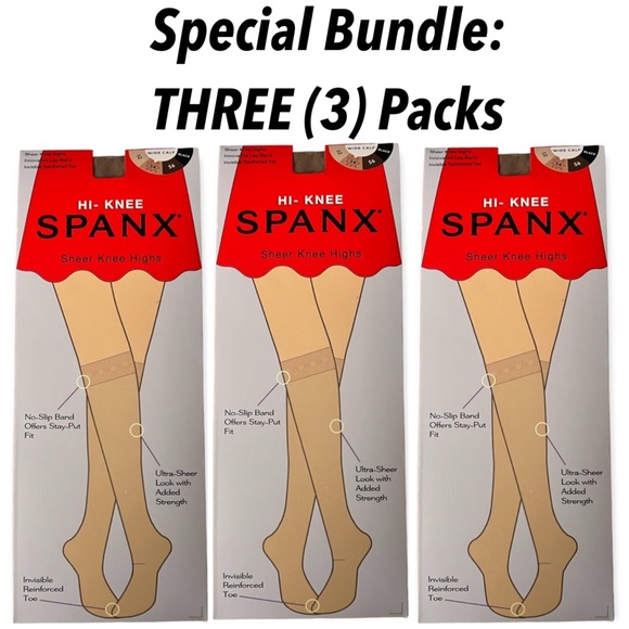 SPANX | Accessories | Special 3 Packages Spanx Hiknee Wide Calf Sheer Stockings Color S4 Nwt ...